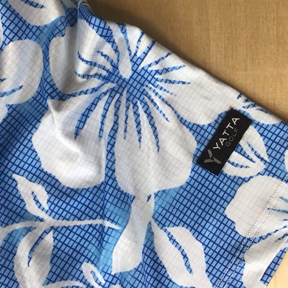 Yatta Golf Mens Large Blue Kahakai Polū Performance Polo Shirt Stretch ...