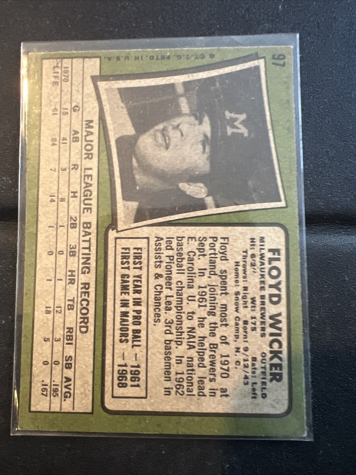 1971 Topps Baseball Card #97 Floyd Wicker - Low To Mid Grade - G/VG! | eBay