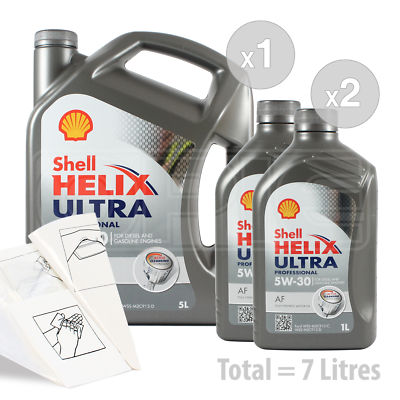 Car Engine Oil Service Kit / Pack 7 LITRES Shell Helix Ultra AF 5W-30 ...