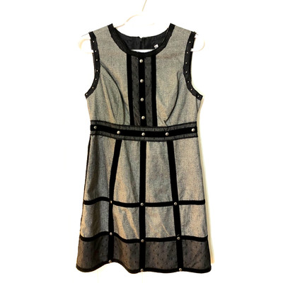 Anna Sui Juniors 7 XS Womens A Line Dress Black Velvet Trim Studded ...