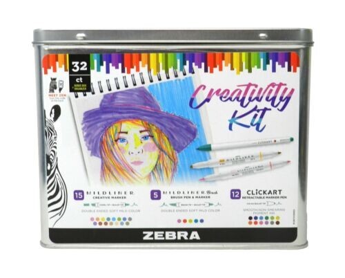 Zebra Creativity Kit Marker Set 32Ct w/ Box Organizer Brush Pens Marker ...