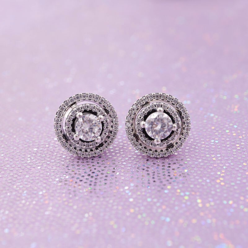 New 100% Authentic 925 Sparkling Double Halo Stud Earrings #299411C01 ...