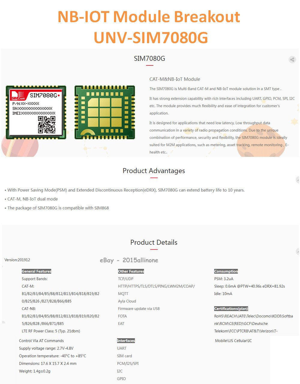 SIM7080G LTE CAT-M NB-IoT Breakout Development Board - Promotion! | eBay