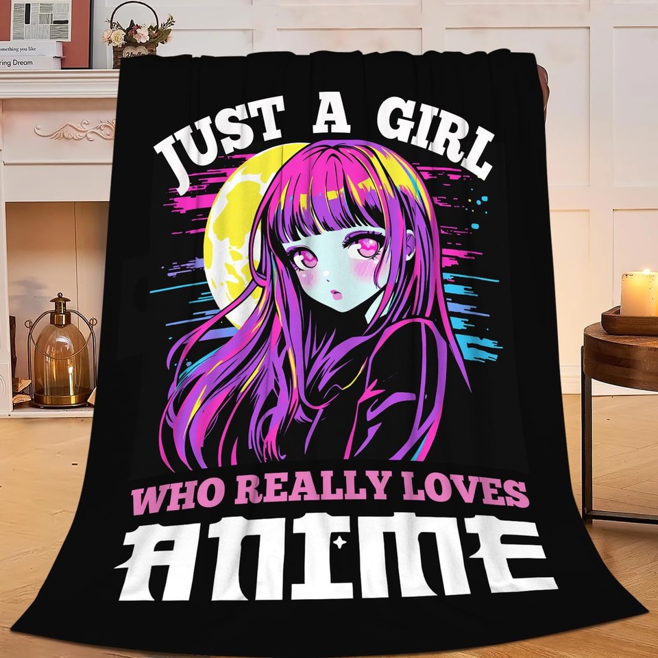 Just A Girl Who Loves Anime Throw Blanket Anime Print Throw Blankets ...