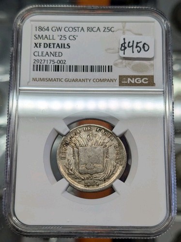 1864 GW Costa Rica 25 Centavos. Small 25 CS. NGC XF Details. Rare! | eBay