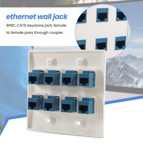 Ethernet Wall Plate 8 Port - Gang Cat6 RJ45 Jack Cable Faceplate ...