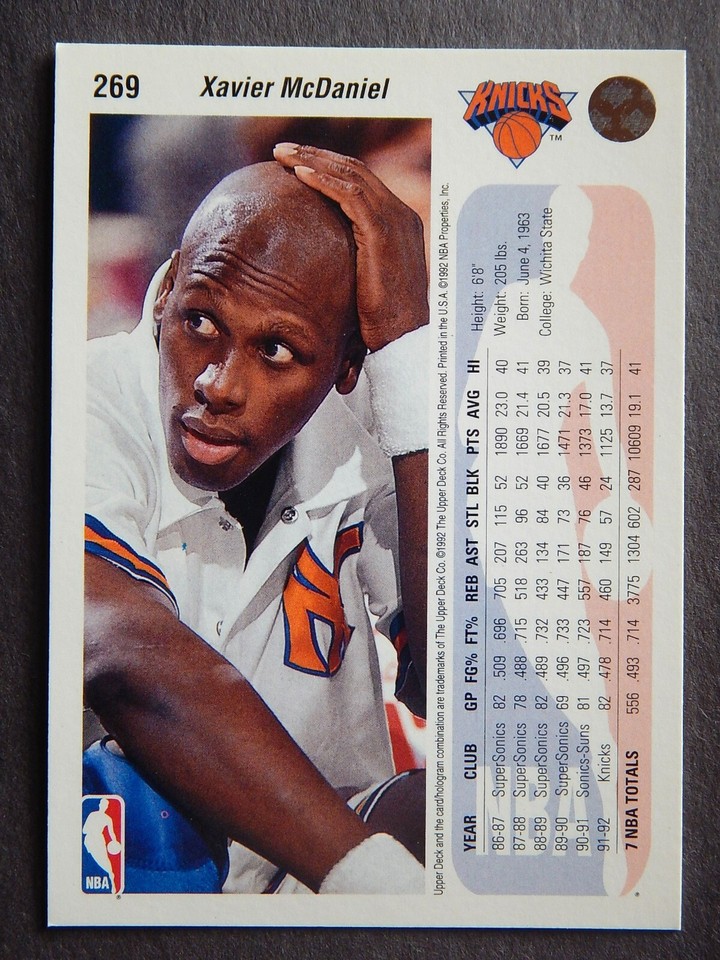 Xavier McDaniel #269 Upper Deck 1992 Basketball Card (New York Knicks ...