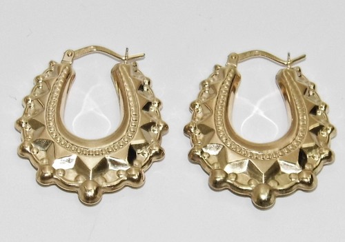 Victorian 9ct Yellow Gold on Silver Oval Spiked Oval Gypsy Creole Hoop ...