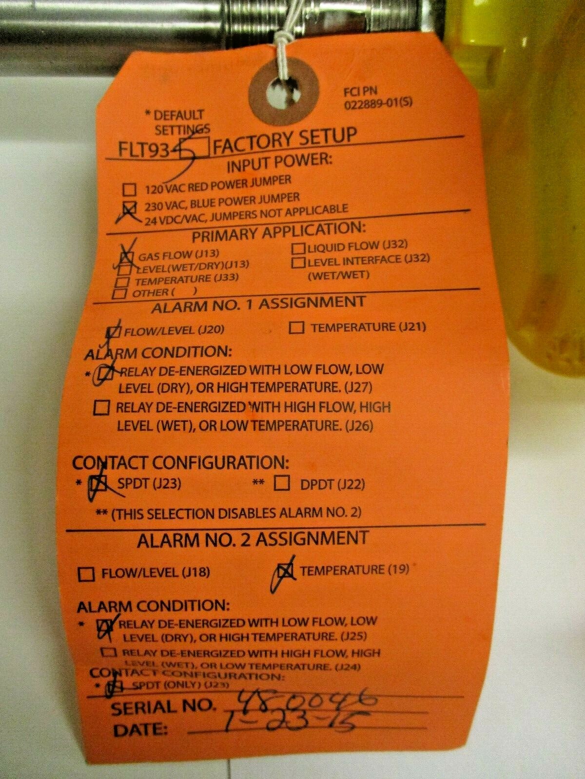 FLUID COMPONENTS INTERNATIONAL, GAS FLOW SWITCH, FLT93S-1B1A105C4A01000 ...