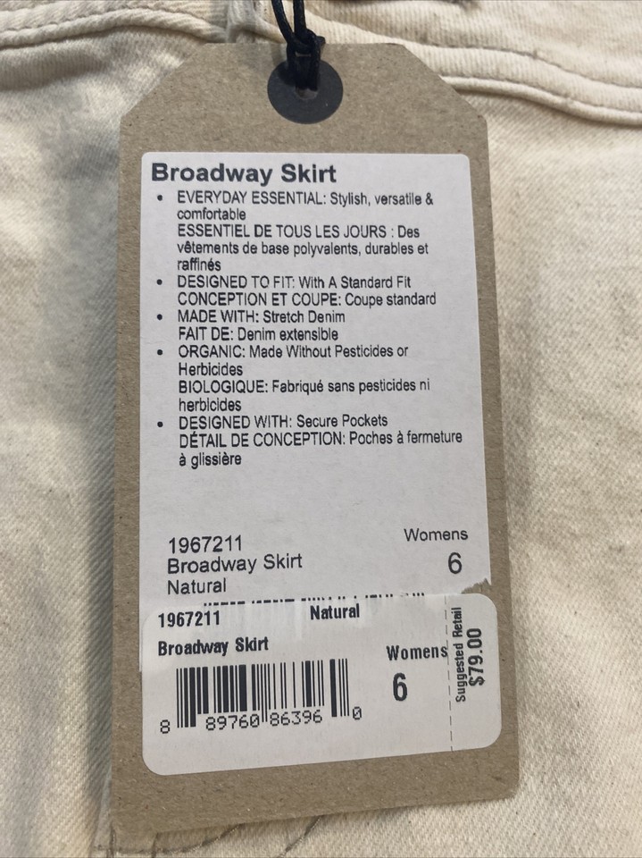 Prana Broadway Skirt Denim Natural Zip Pockets Size 6 NWT Stretch | eBay