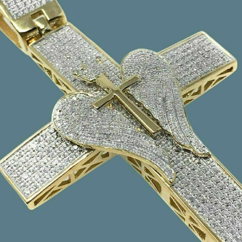 2Ct Sim Diamond Angel Wings Jesus On Cross Unisex Pendant 14k Yellow ...