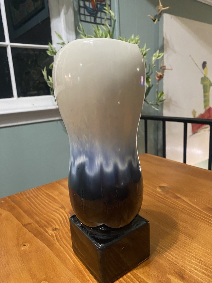 Red Wing Vase Pottery VTG MCM Antique Rare Find Cube Base Blue White ...