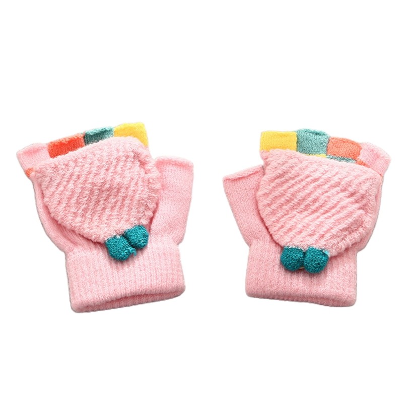 Kids Knitted Gloves Half Finger Gloves with Flip Top Winter Colorful ...