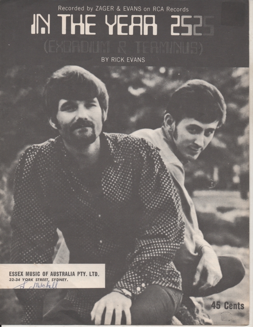 ZAGER & EVANS Rare 1968 Australian Only Original Sheet Music "In The ...