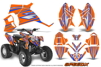 POLARIS OUTLAW 90 110 GRAPHICS KIT CREATORX DECALS STICKERS SPEEDX BLUE ...