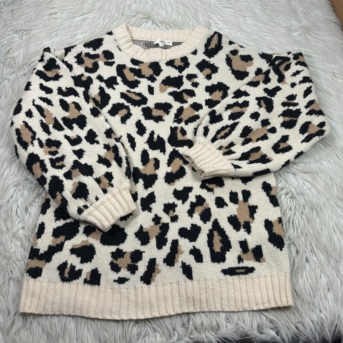 Entro Women's S Oversized Leopard Print Balloon Sleeve Pullover Sweater ...