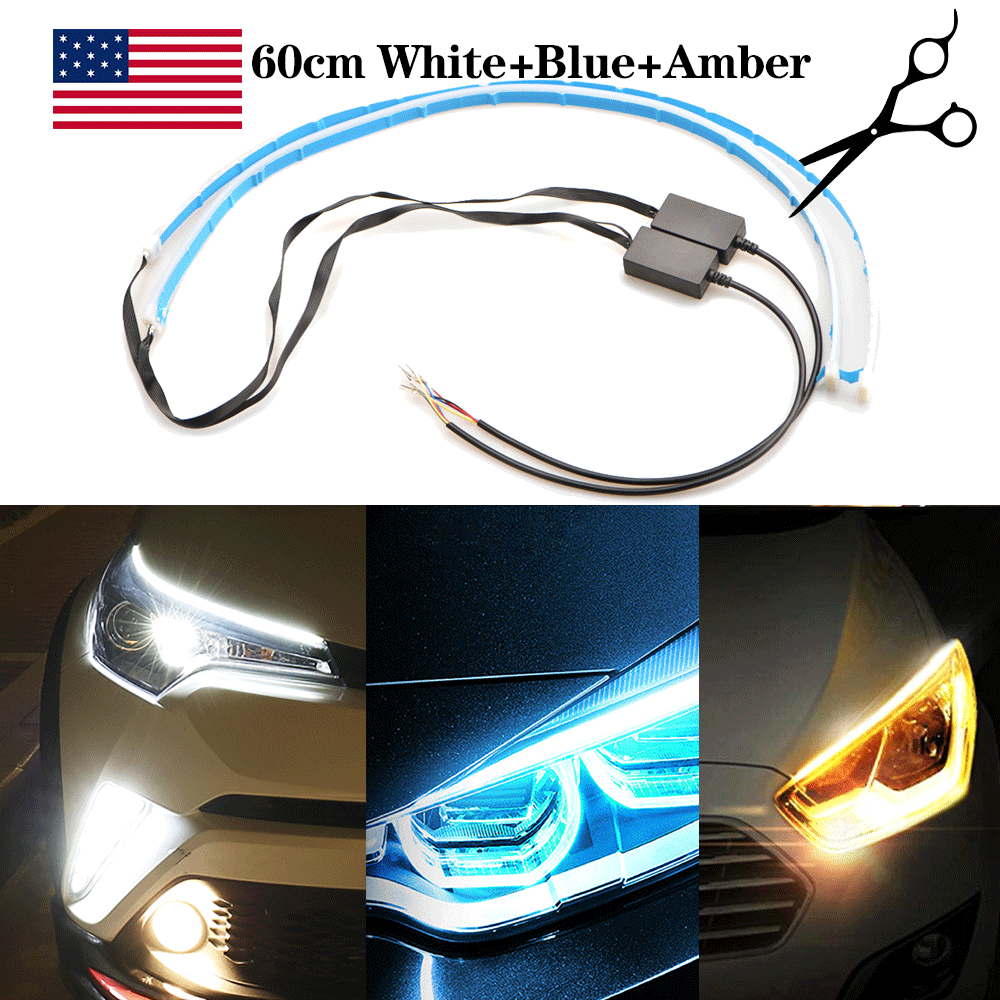 2x 60CM LED DRL Turn Signal Light Strip Amber Sequential Switchback Turn Signal | eBay