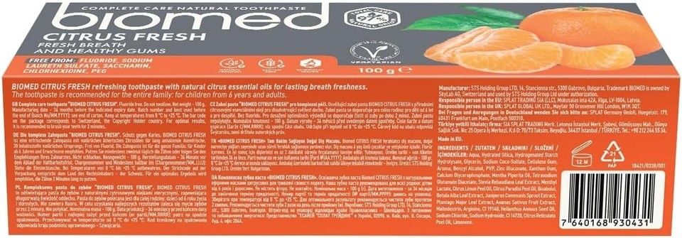Biomed Citrus Fresh 97% Natural Toothpaste Fresh Breath, Healthy Gums ...