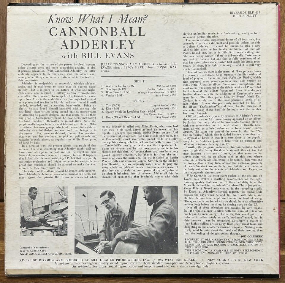 Cannonball Adderley w Bill Evans - Know What I Mean? 1962 Riverside ...