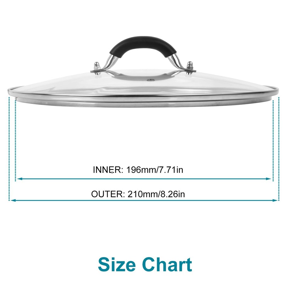 8 Inch Pan Lid-Glass Lid with Stainless Steel Handle for Frying and ...