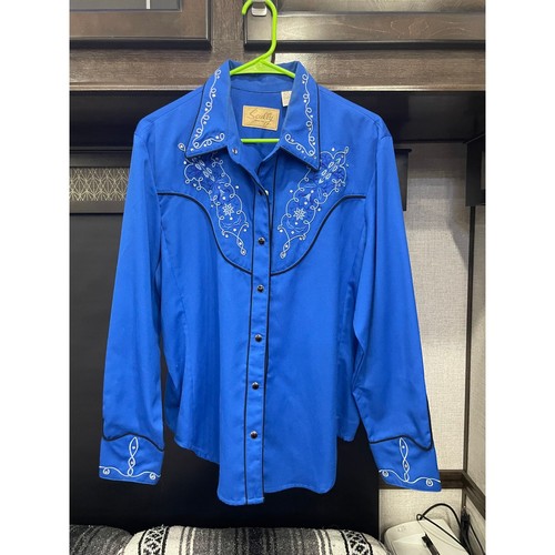 Blue Black White Scully Western Style Embroidered Long Sleeve Shirt ...