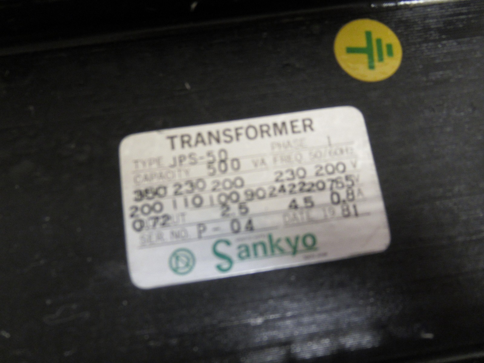 SANKYO 1 PH TRANSFORMER JPS-50 500VA 500 VA 230 200V VOLT JPS50 | eBay