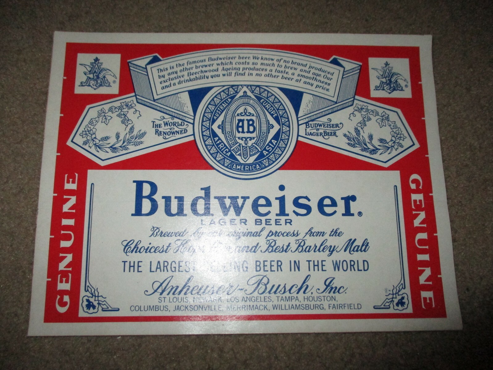 BUDWEISER Classic Vintage bud light Label 9.25" STICKER DECAL craft ...