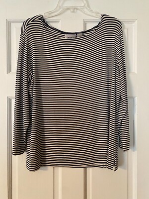 CHICO’S TRAVELERS Top Size 3 Striped ¾ Sleeve Slinky Travel Knit Women ...