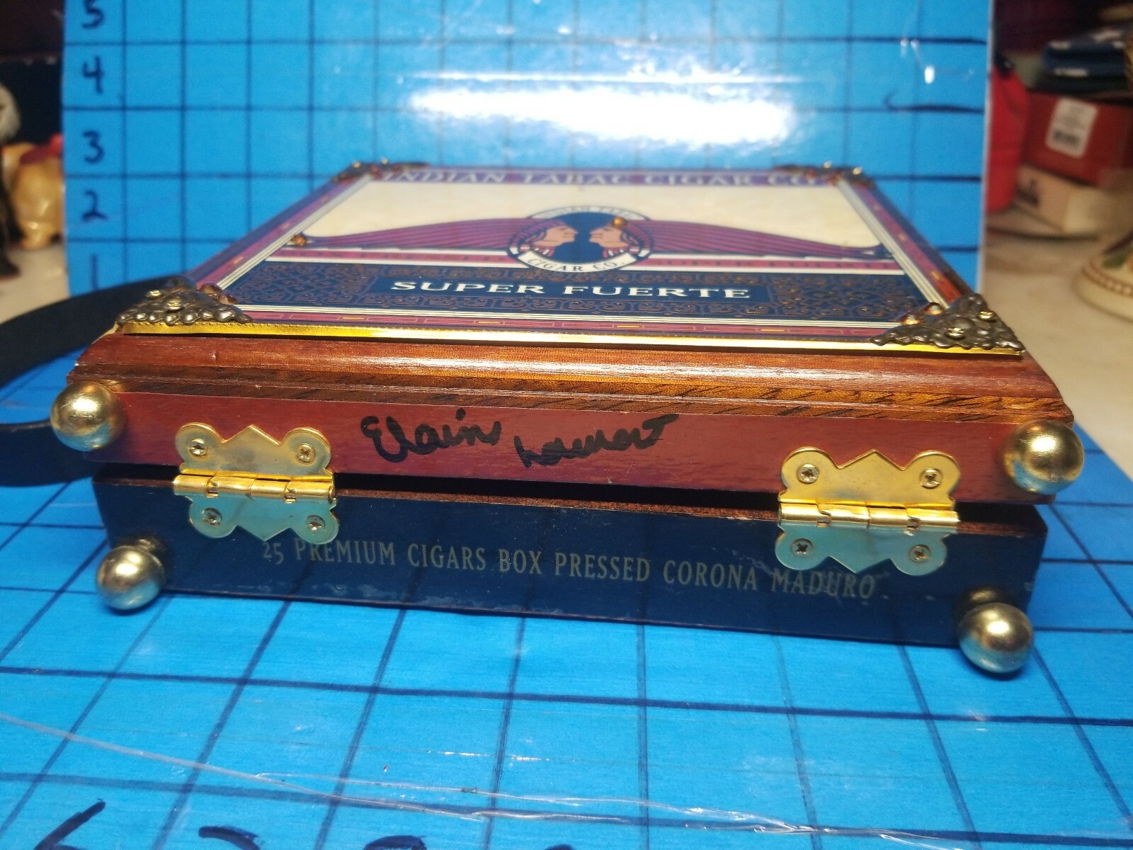 ELAINE LAURENT LINED WOOD CIGAR BOX PURSE " INDIAN TABAC CIGAR CO ...