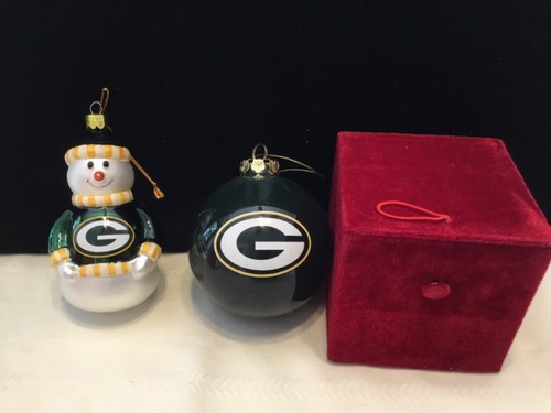 Lot of 2 Glass NFL Green Bay Packers Christmas Ornaments Santa/snowman ...