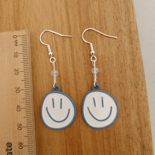 Smile Smiley Face Dangle Earrings Blue White Silver Hooks AUS Free ...