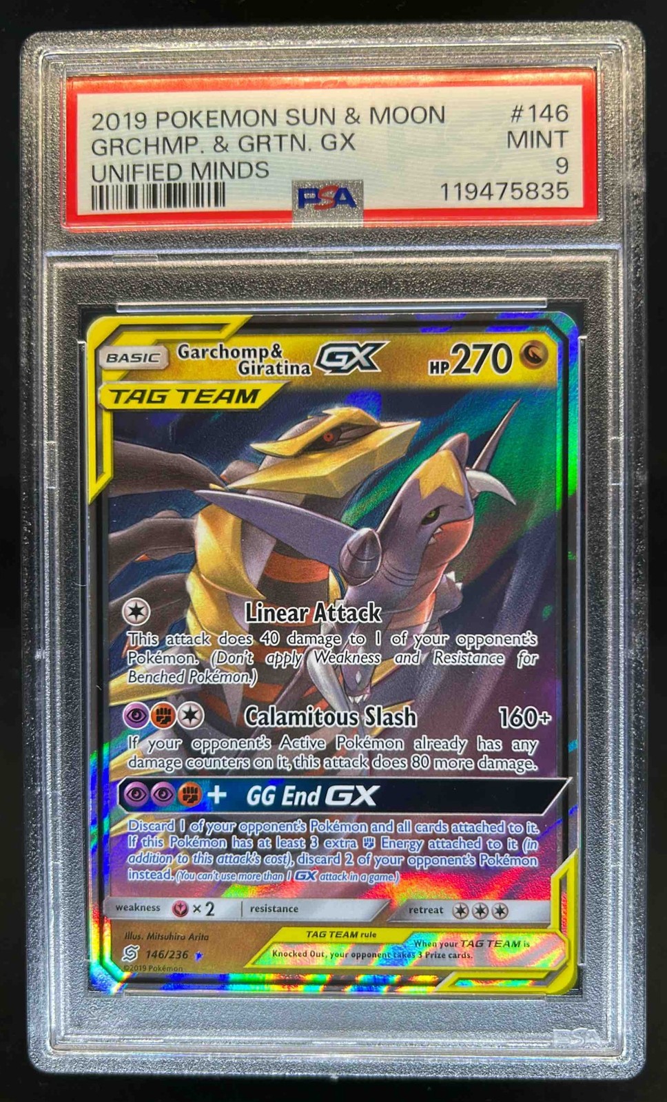 2019 Pokemon SM Unified Minds Garchomp Giratina Tag Team Holo #146/236 ...