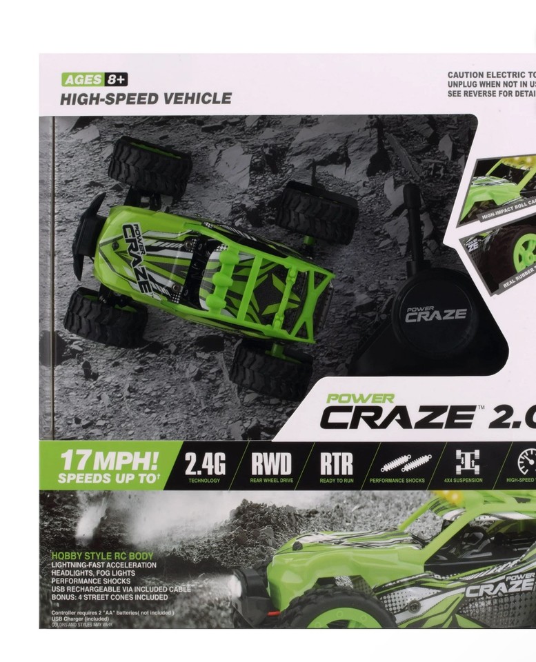 Power Craze 2.0 High Speed RC Green Mini Buggy 17MPH! RWD W/Street ...