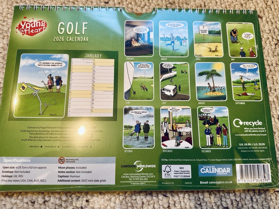 Humorous Golf Cartoon Desk Calendar 2026-2027 Flip Planner Notes New ...
