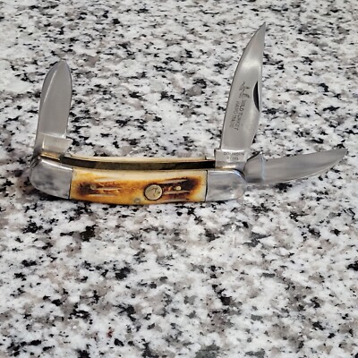 4" Hand Made Wild Turkey Solingen Steel Folding 3 Blade Stag Handle ...