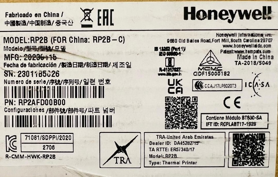 Honeywell RP2B Portable Direct Thermal Printer Bluetooth RP2AFD00B00⭐ ...