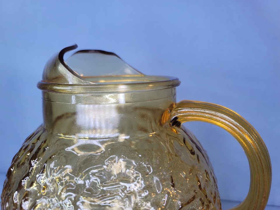 Vintage Ball Pitcher 64 oz Amber Glass Anchor Hocking Fire King Carafe ...