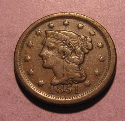 1851 Braided Hair Large Cent Penny - Extra Fine Detail - 45SA | eBay