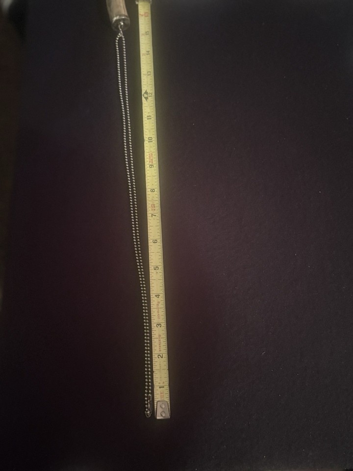 Vintage Scrimshaw Powderhorn W/Feather. Sterling Chain & Accents. Brass ...