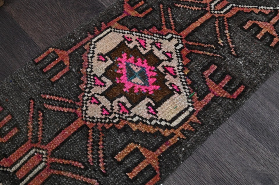 Oushak Turkish Doormat Rug 1x2 BLACK Anatolian Handmade Vintage Small ...
