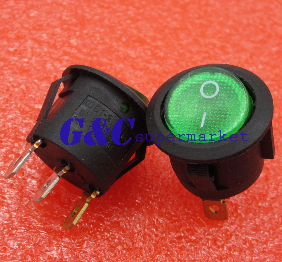 50Pcs Mini 3 Pin Round SPDT ON-OFF Rocker Switch Snap-in Green | eBay