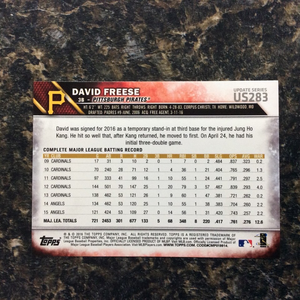 2016 Topps Update US283 David Freeze Pittsburgh Pirates | eBay