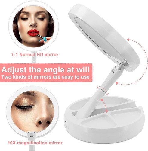 10x Magnifying Portable Folding Make Up Mirror with Led Light Bathroom ...