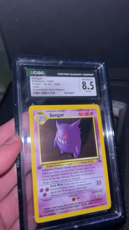 1999 Pokemon Fossil 1st Edition Gengar Incomplete Holo Pattern Error 5/ ...