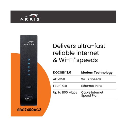 ARRIS SURFboard SBG7400AC2 DOCSIS 3.0 Cable Modem & AC2350 Wi-Fi Router ...