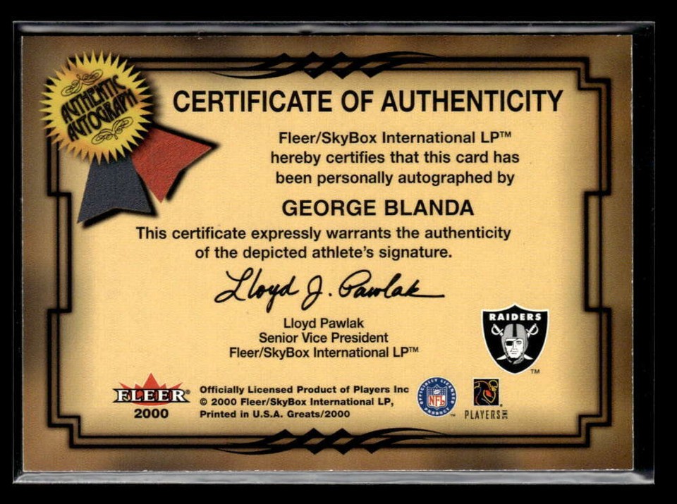 2000 Fleer Greats of the Game George Blanda Autograph Auto Raiders ...