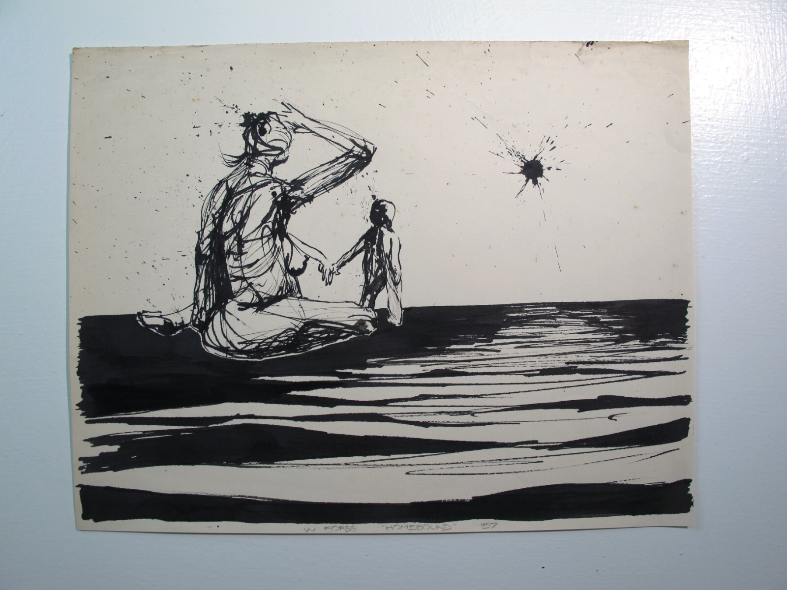 vtg 1957 Art Ink Drawing Surrealism - Wolfgang Forss "Homebound" 1/1 ...