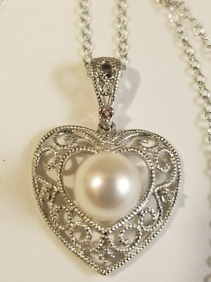 Pearl pendant 14K white Gold plated over Sterling Silver Necklace by ...