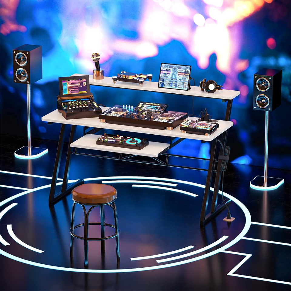 47'' Music Studio Desk Power Outlet Black Producer Recording ...