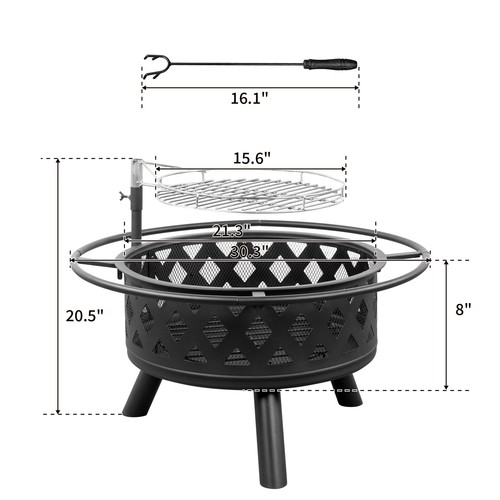 BALI Outdoors Wood Burning Fire Pit 32 Inch Outdoor Backyard Patio Fire ...